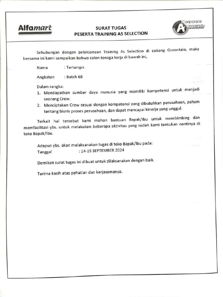 Surat Tugas Batch 68 | PDF