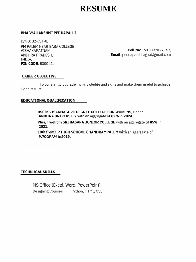 P. Bhagya Lakshmi Resume-1 PDF | PDF