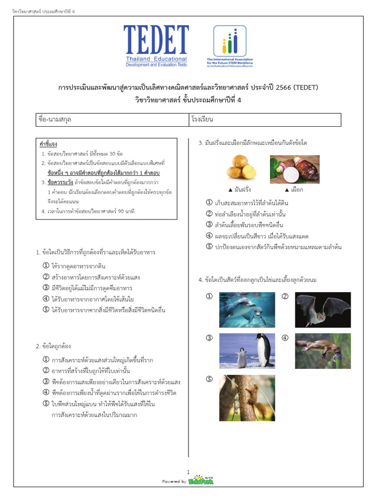 Tedet2566 Science g4 | PDF