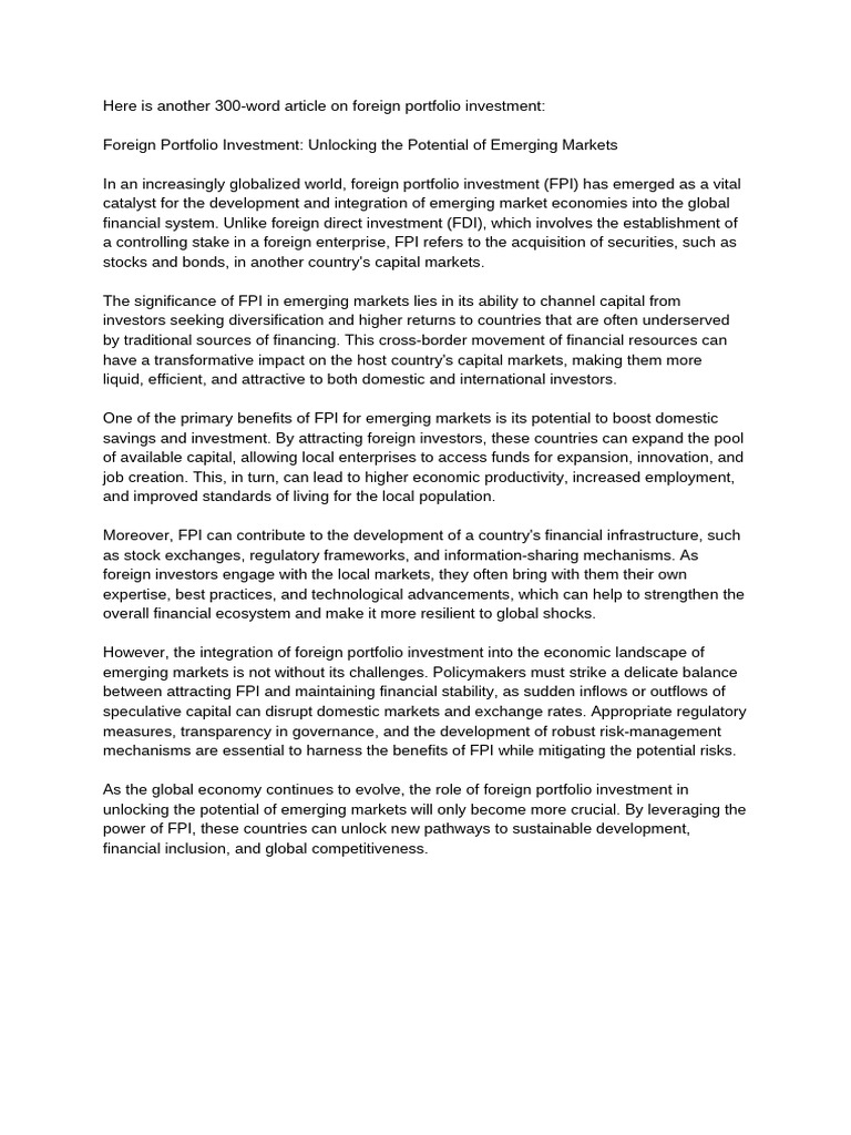 Benefits of Foreign Portfolio Investment | PDF | Foreign Direct ...
