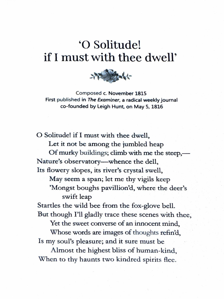 Oh Solitude! | PDF | Poetry