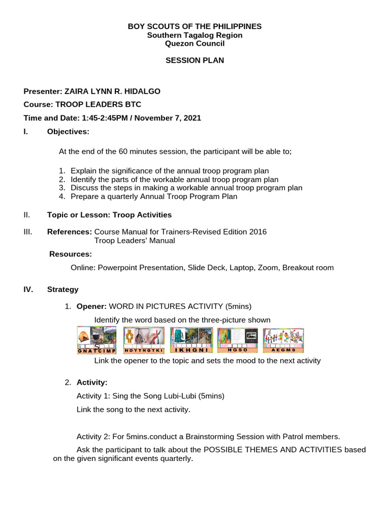session plan annual troop program planning | PDF