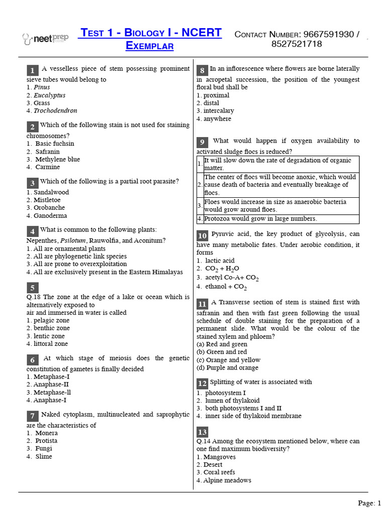 T 1 - B I - Ncert E: EST Iology Xemplar | PDF