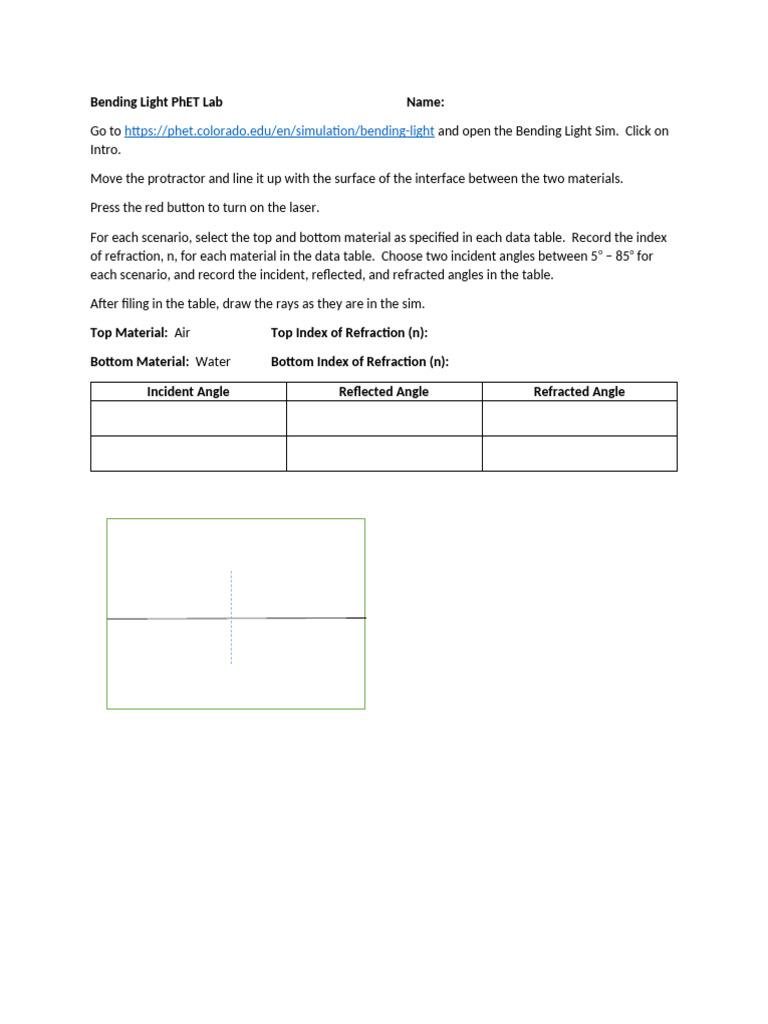 Bending Light PhET Lab | PDF