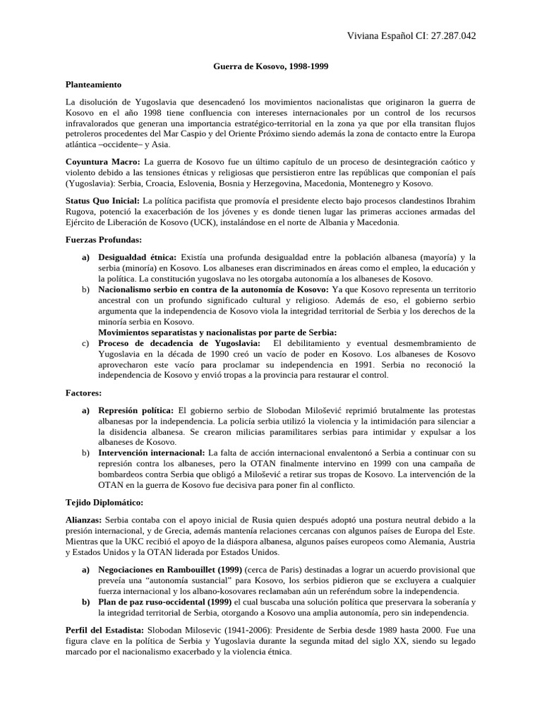 Esquema Guerra de Kosovo | PDF