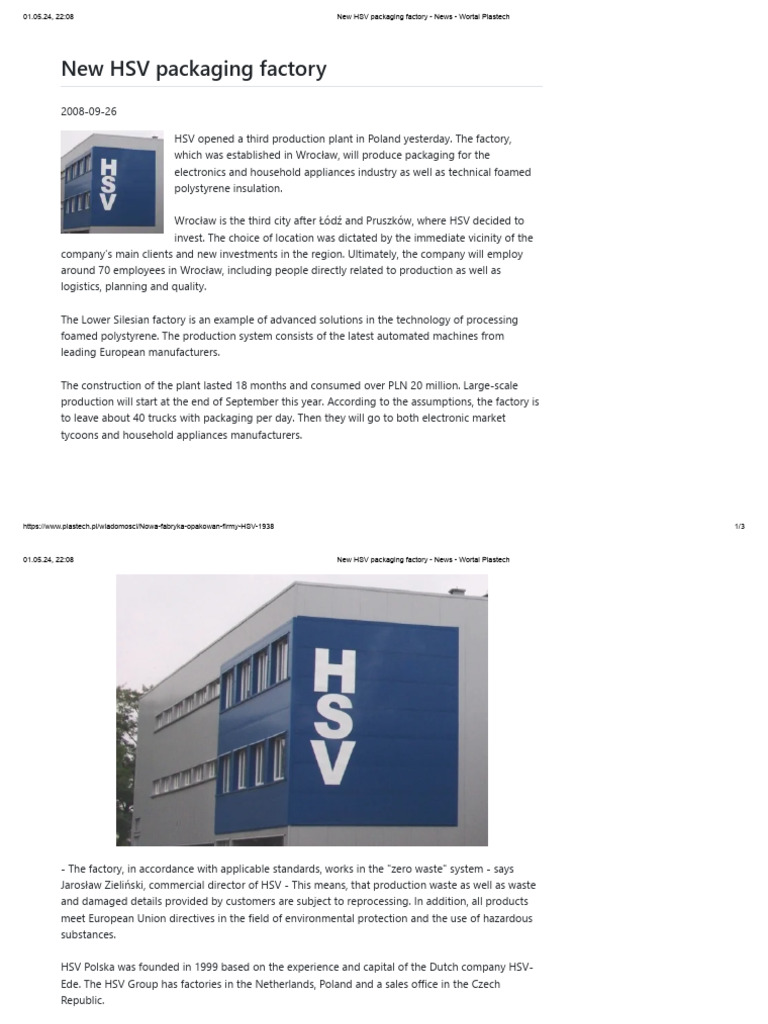 2008 - Poland - HSV Packaging Factory - News - Wortal Plastech | PDF