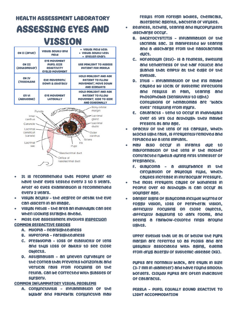 HEALTH-ASSESSMENT-LABORATORY-EYES-AND-VISION | PDF