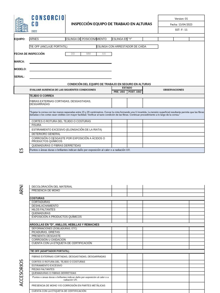 SST-F-11 Inspeccion de Equipos en Alturas | PDF