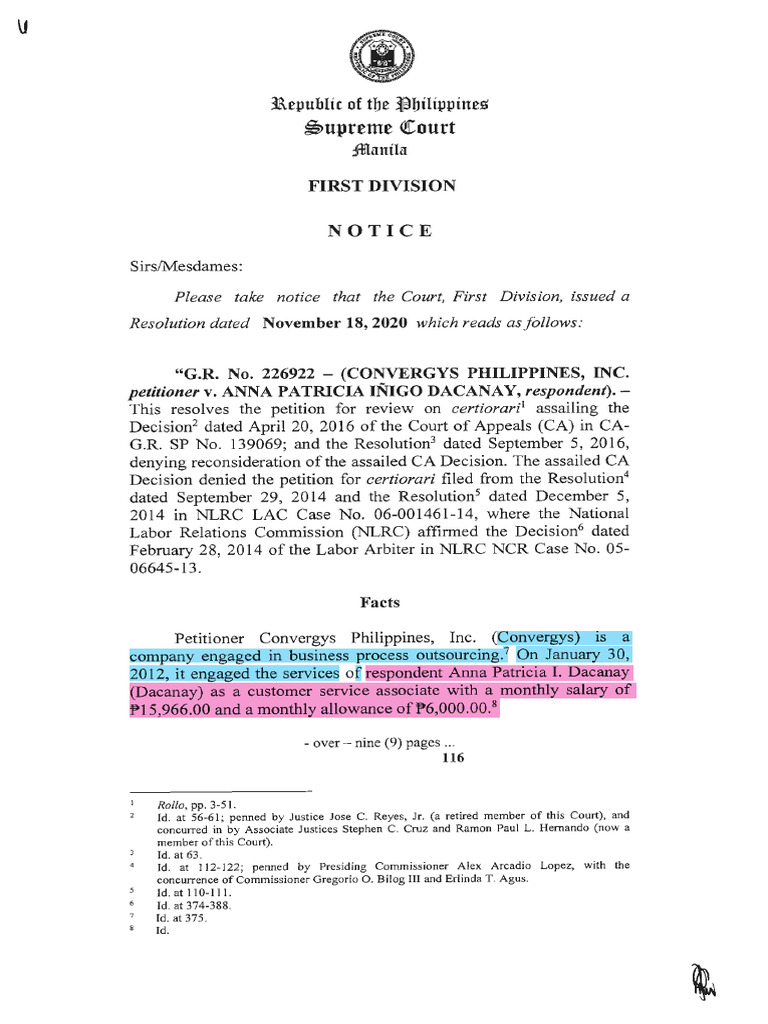 Convergys vs. Dacanay | PDF