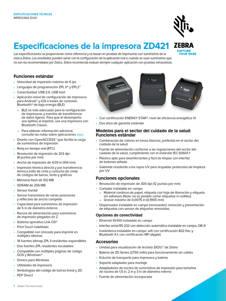 zd421 Tech Specs Es La | PDF