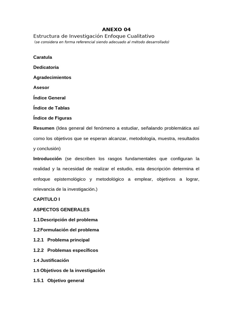 Anexo 04 Estructura Del Enfoque Cualitativo | PDF