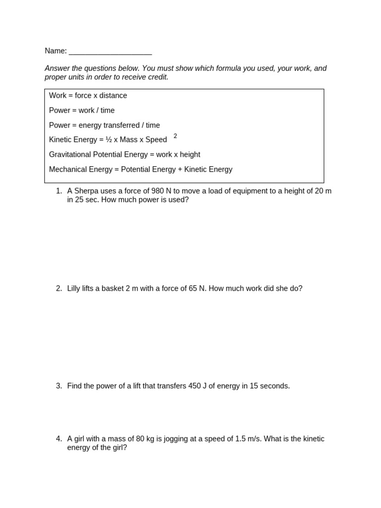 Energy Math WS | PDF