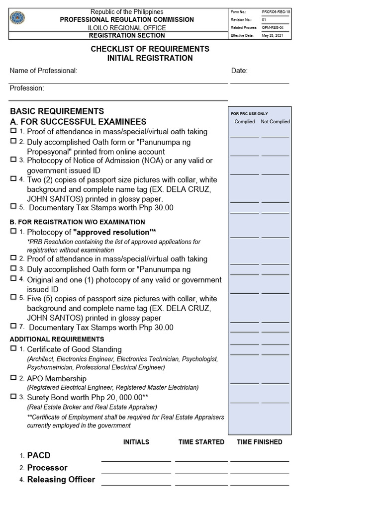 Checklist - Initial Registration - Rev 01 | PDF