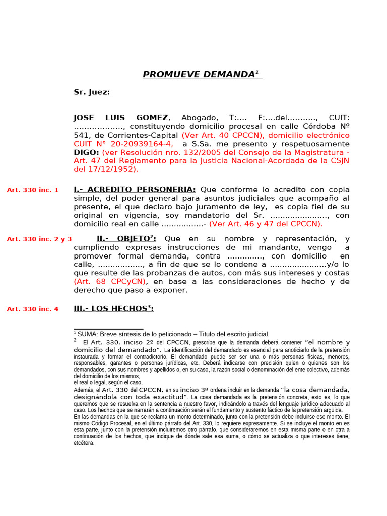 Modelo de Demanda | PDF | Demanda judicial | Ley procesal