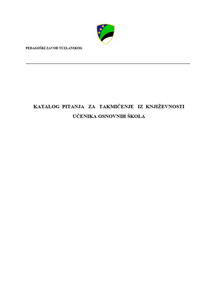 B H S Katalog Pitanja Za Takmičenje Književnost VI Razred | PDF