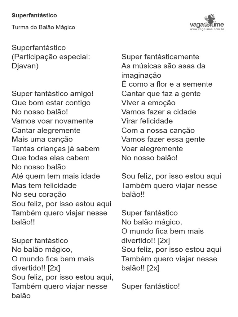 Superfantástico - Turma do Balão Mágico - VAGALUME | PDF