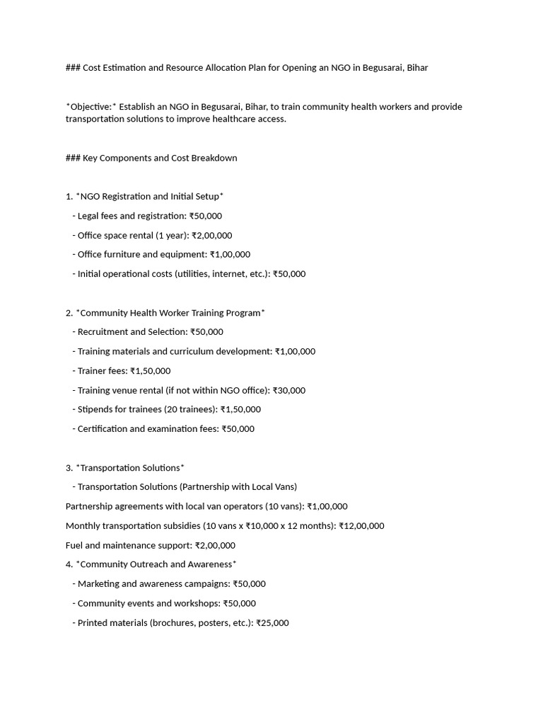 Cost Estimation and Resource Allocation Plan For Opening An NGO in ...