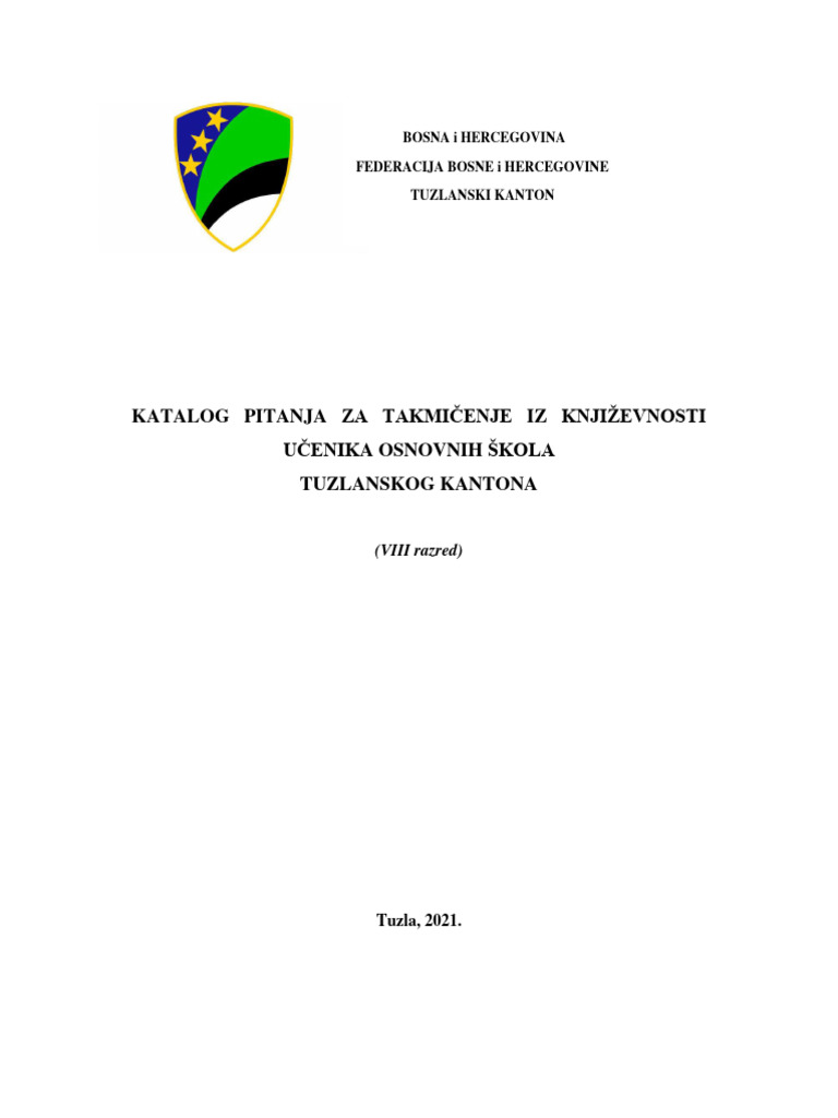 B H S Katalog Pitanja Za Takmičenje Književnost Za VIII Razred | PDF