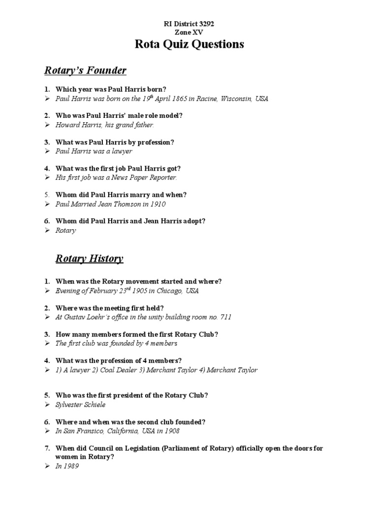 Rotary Quiz Questions and Answers 2025 | PDF | Fraternities | Meetings