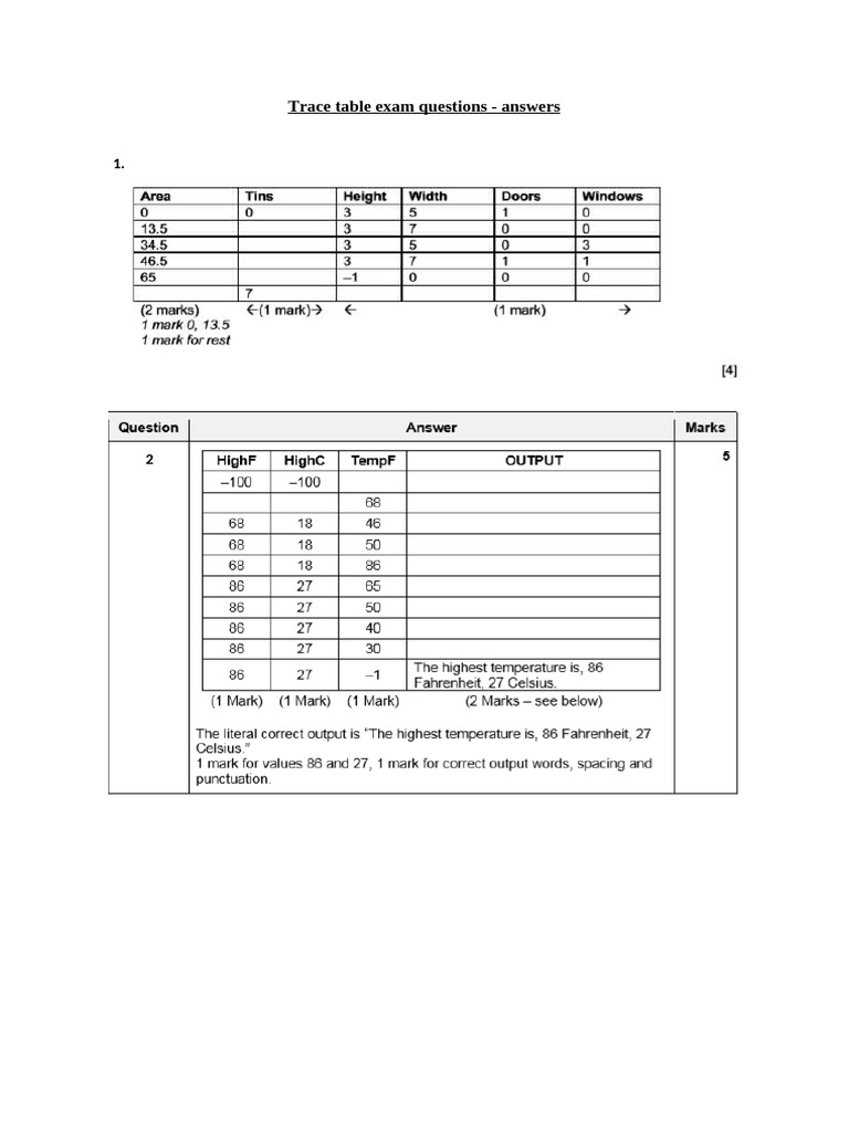 2c Trace Table Exam Questions Answers | PDF 2c Trace Table Exam Questions Answers | PDF