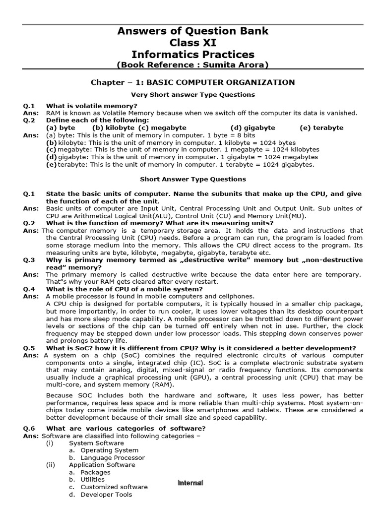 Question Bank Class Xi Ip Answer To Be Uploaded-3 | PDF