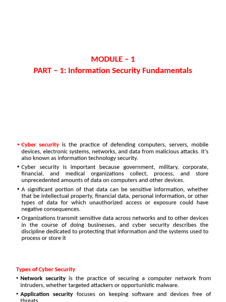 MODULE-1 PART-1 Information Security Fundamentals | PDF