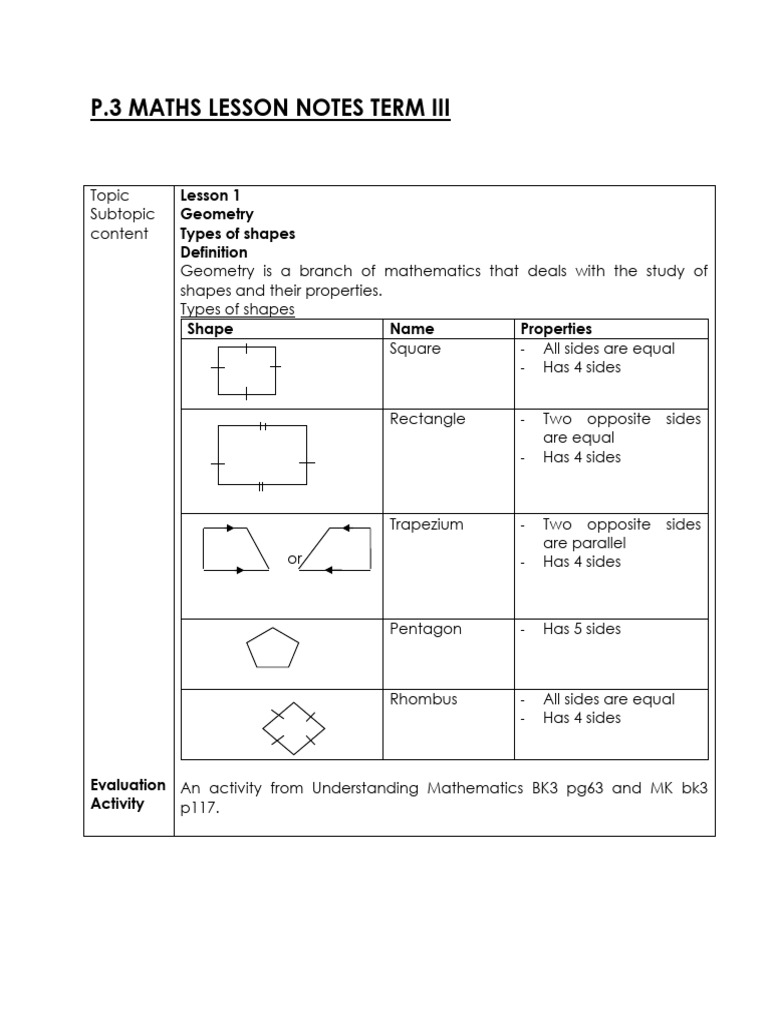 P.3 Maths Notes T3 | PDF