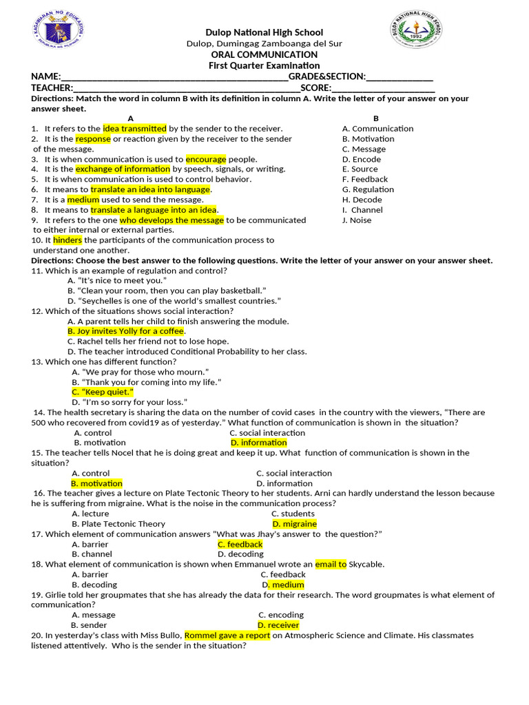 Oral Communication Summative Test Q1 | PDF Oral Communication Summative Test Q1 | PDF