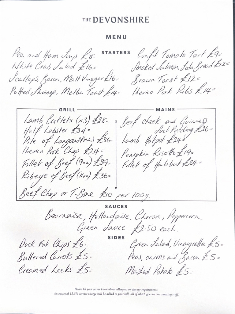 Restaurant-Menu Devonshire | PDF