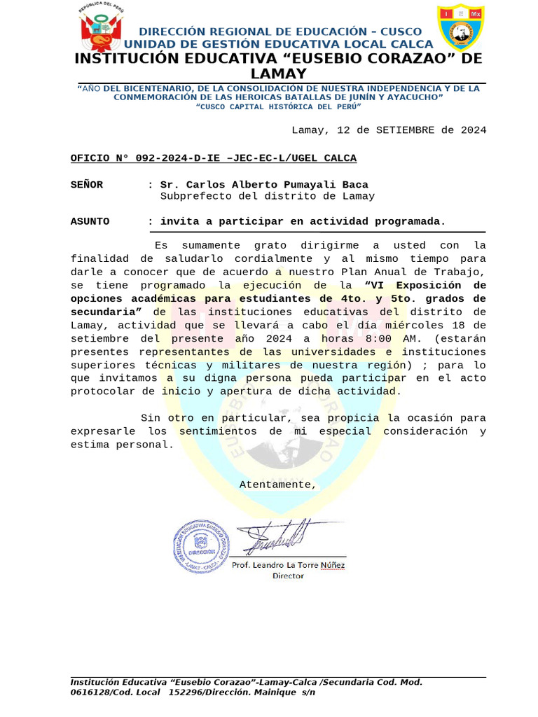 OFICIO #092-2024-Subprefectura | PDF