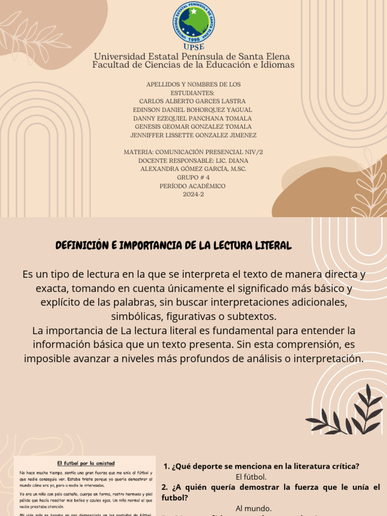 Grupo 4 Lectura Literal | PDF
