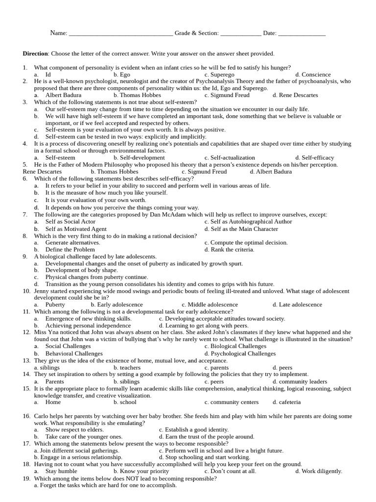 1stquarterexam Perdev | PDF