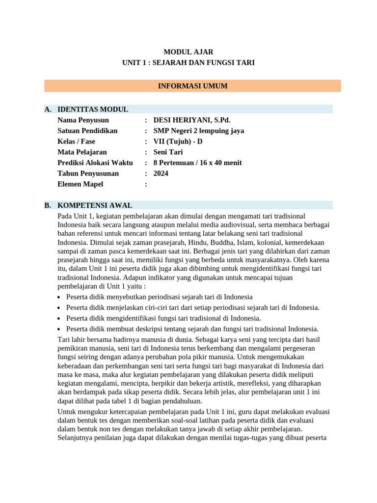 MODUL AJAR 1x Pertemuan | PDF