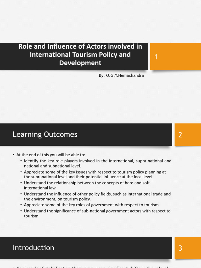 International Tourism Policy and Development - Role and Influence of Actors Involved in Tourism ...