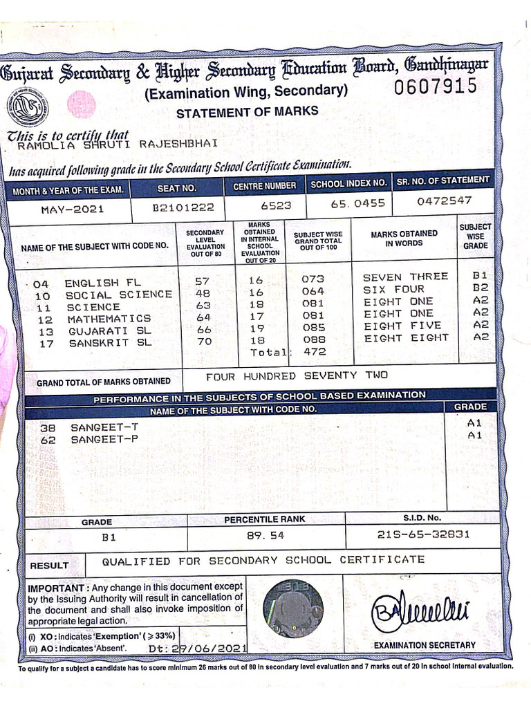10th STD Marksheet | PDF