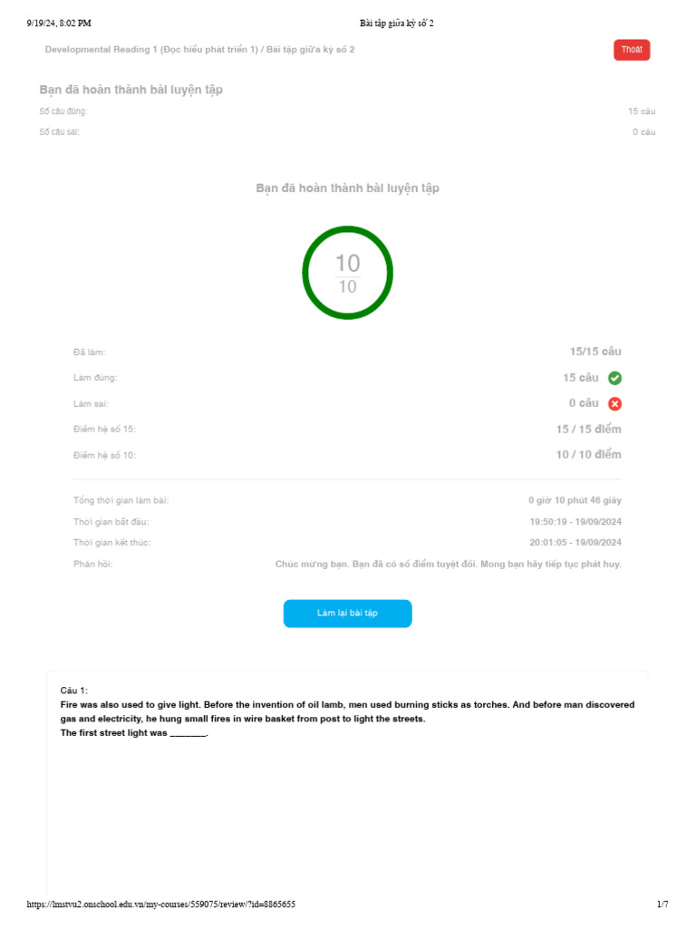 Developmental Reading 1 Đọc Hiểu Phát Triển 1 Bài Tập Giữa Kỳ Số 2-HIEU | PDF