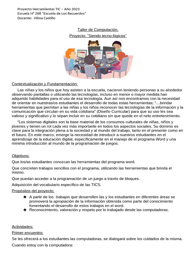 Proyecto TIC para Primaria 2023 | PDF | Tecnología de información y ...