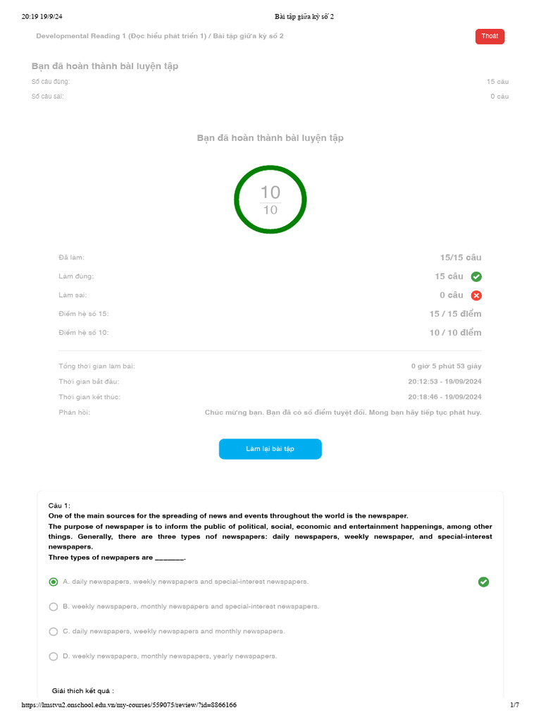 Developmental Reading 1 Đọc Hiểu Phát Triển 1 Bài Tập Giữa Kỳ Số 2-PHI | PDF