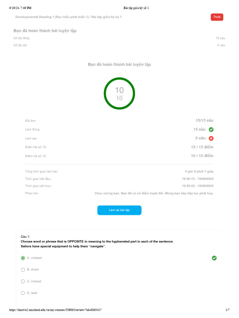 Developmental Reading 1Đọc Hiểu Phát Triển - Bài Tập Giữa Kỳ Số 1-HIEU | PDF