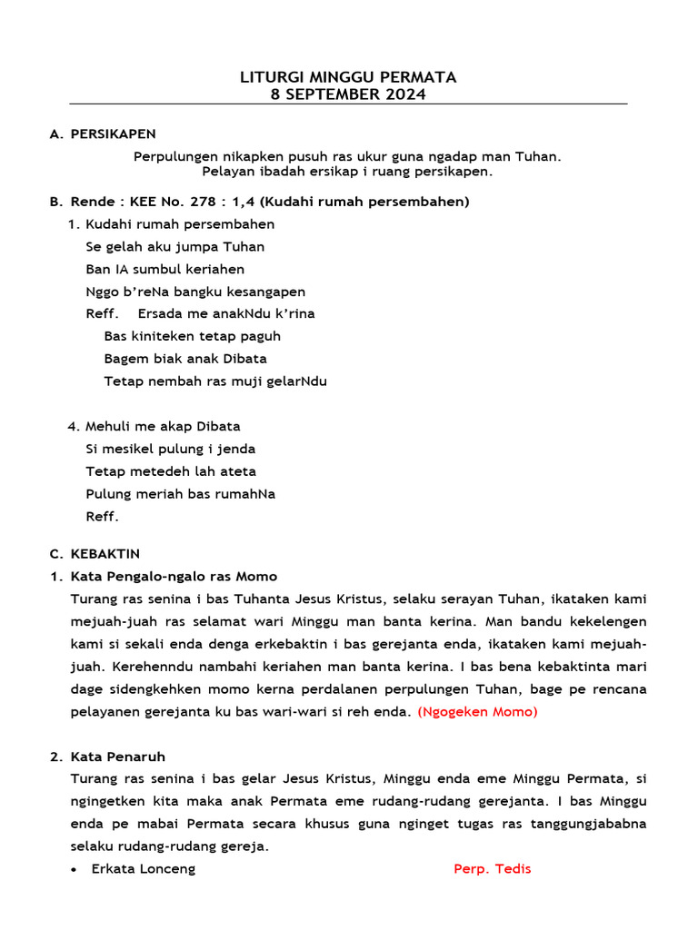 Liturgi Minggu Permata - 8 September 2024 | PDF