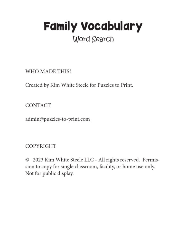 Family Vocabulary Word Search | PDF