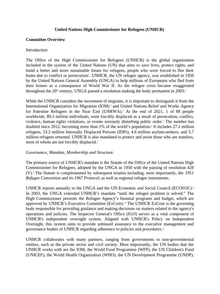 SNS MUN 2023 - UNHCR Guide | PDF