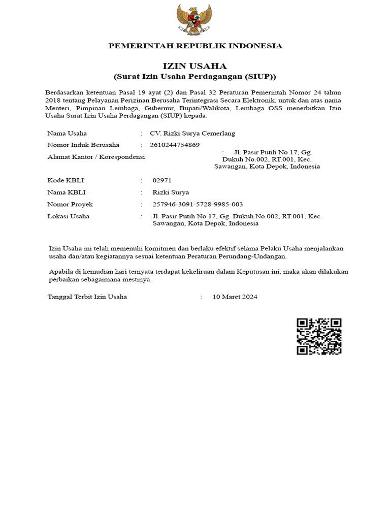 CV Rizki Surya Cemerlang | PDF