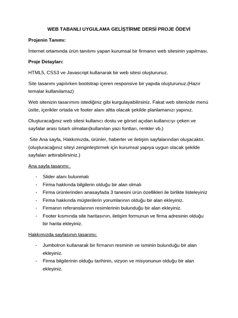 Web Tabanlı Uygulama Geliştirme Dersi Proje ödevi Pdf
