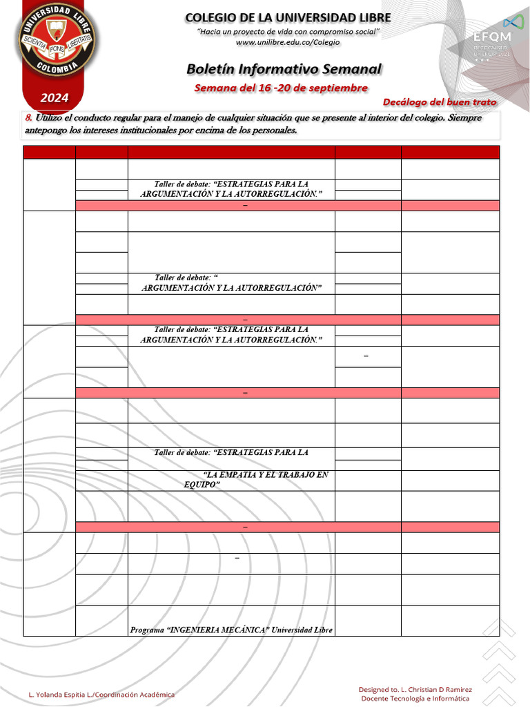 Bolet N Informativo Semana Del 16 Al 20 de Septiembre de 2024 | PDF