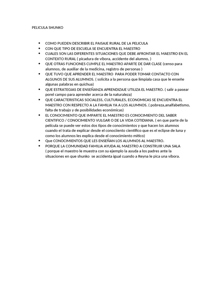 Analisis de La Pelicula Shunko | PDF