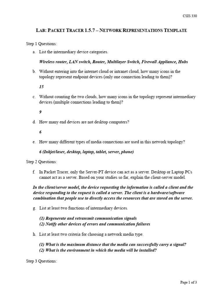 Lab Packet Tracer 1 5 5 Network Representations Template Pdf