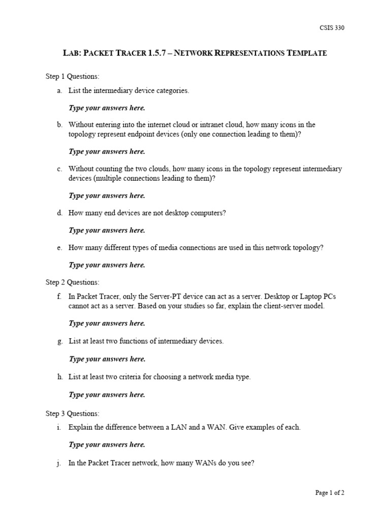 Lab Packet Tracer 1.5.5 - Network Representations Template | PDF