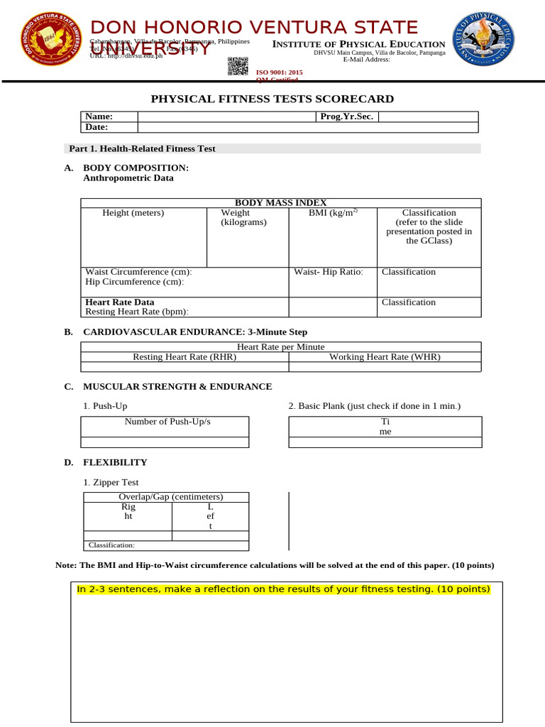Revised Physical Fitness Test Score Card | PDF | Body Mass Index ...