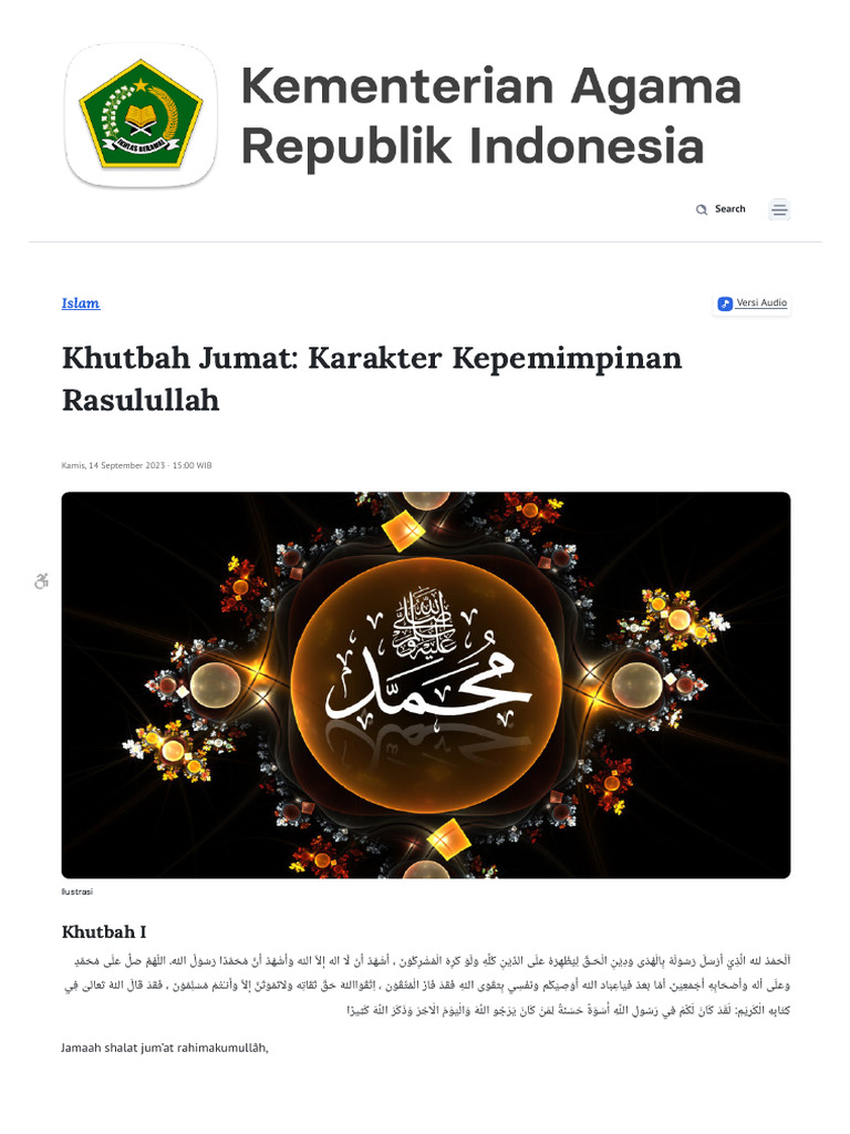 Khutbah Jumat - Karakter Kepemimpinan Rasulullah | PDF | Agama ...